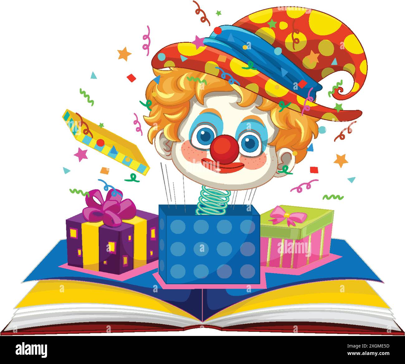 Colorful clown emerging from an open book Stock Vector Image & Art - Alamy