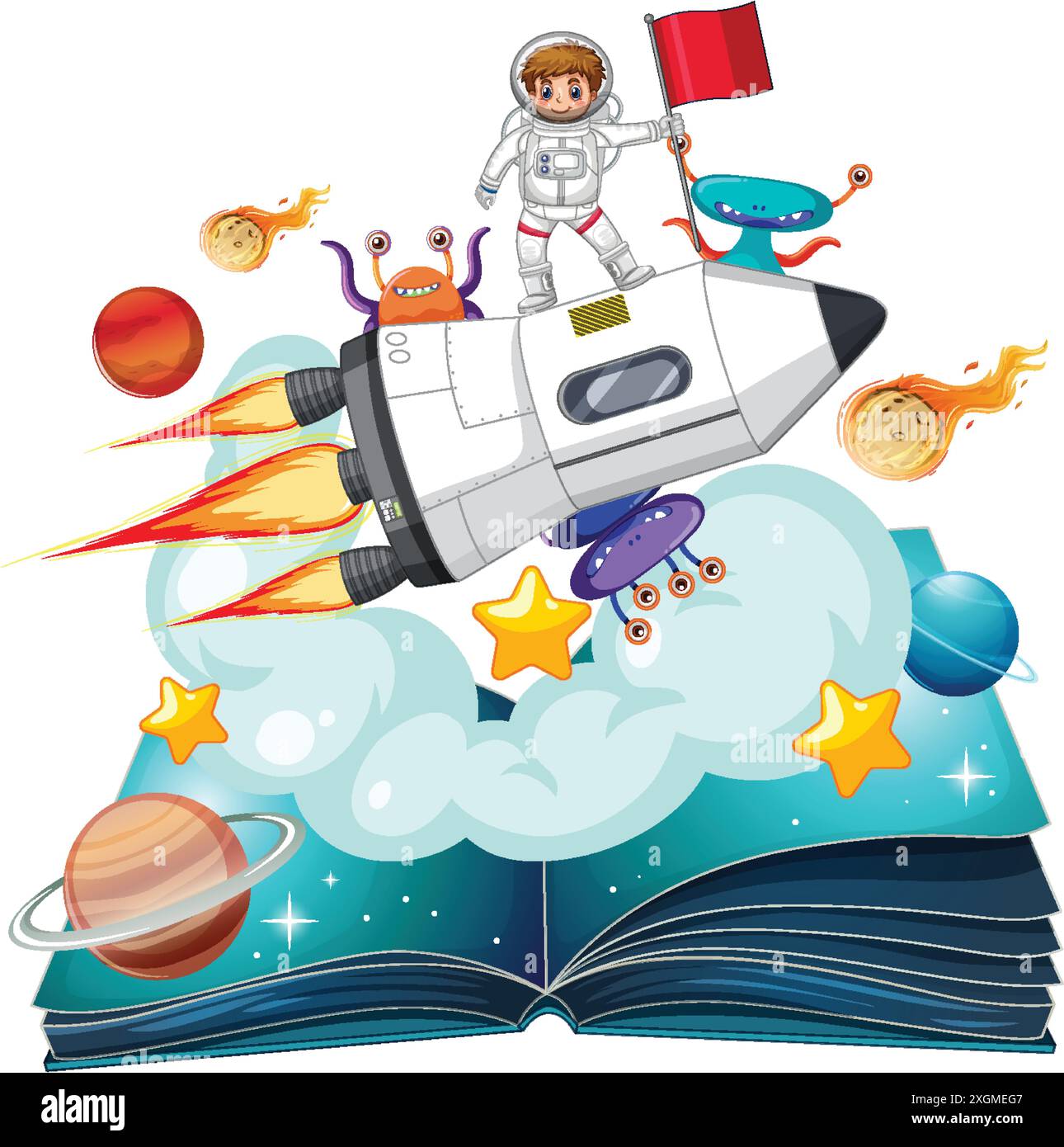 Astronaut exploring space from an open book Stock Vector Image & Art ...