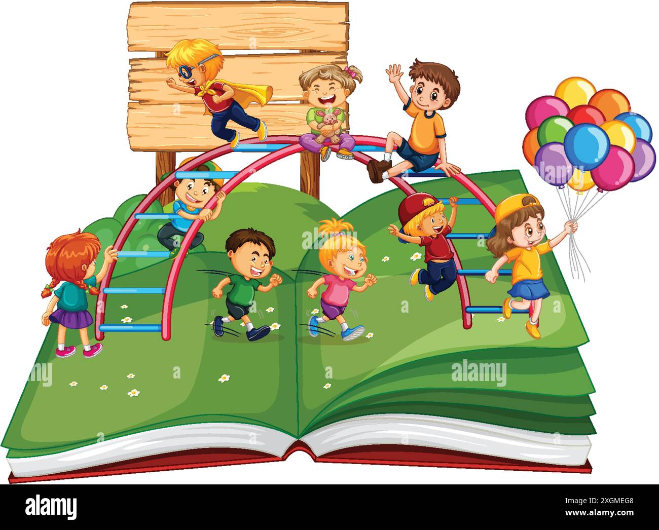 Kids enjoying playtime on a giant book Stock Vector Image & Art - Alamy