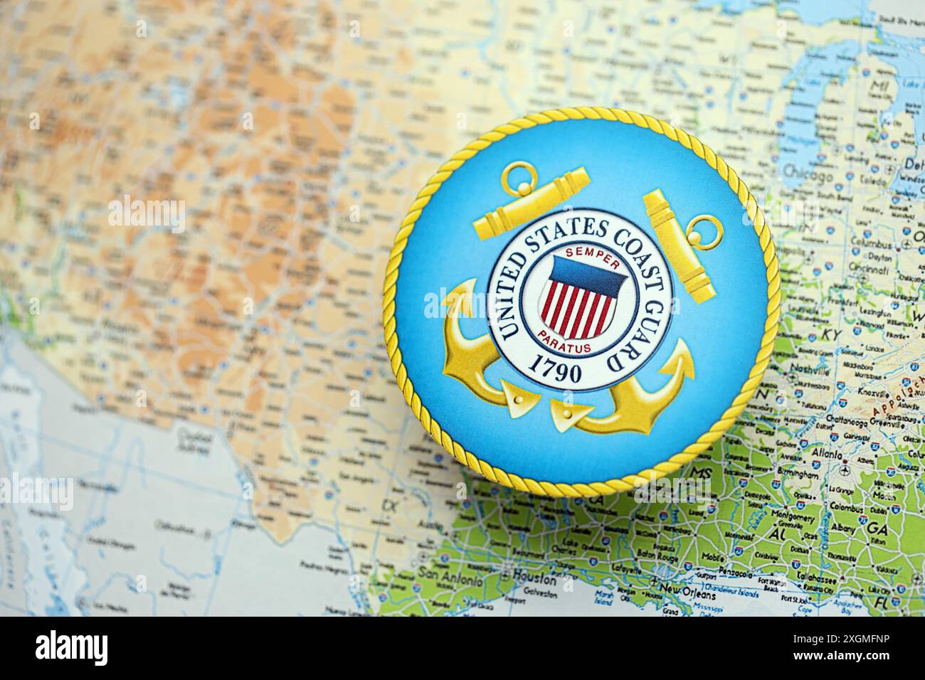KYIV, UKRAINE - JUNE 26, 2024 United States Coast Guard coat of arms on ...