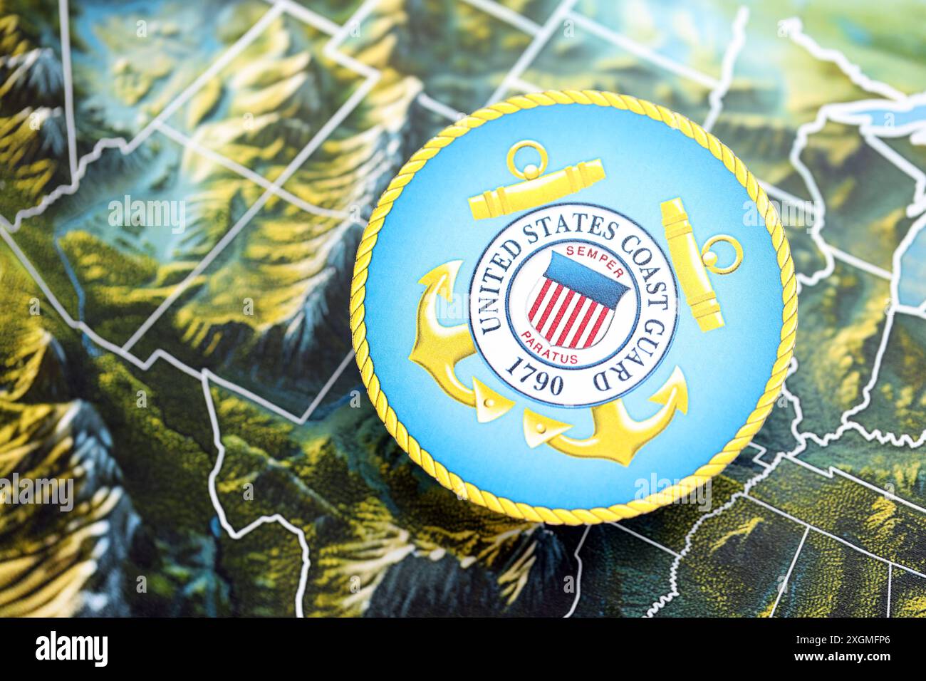 KYIV, UKRAINE - JUNE 26, 2024 United States Coast Guard coat of arms on ...