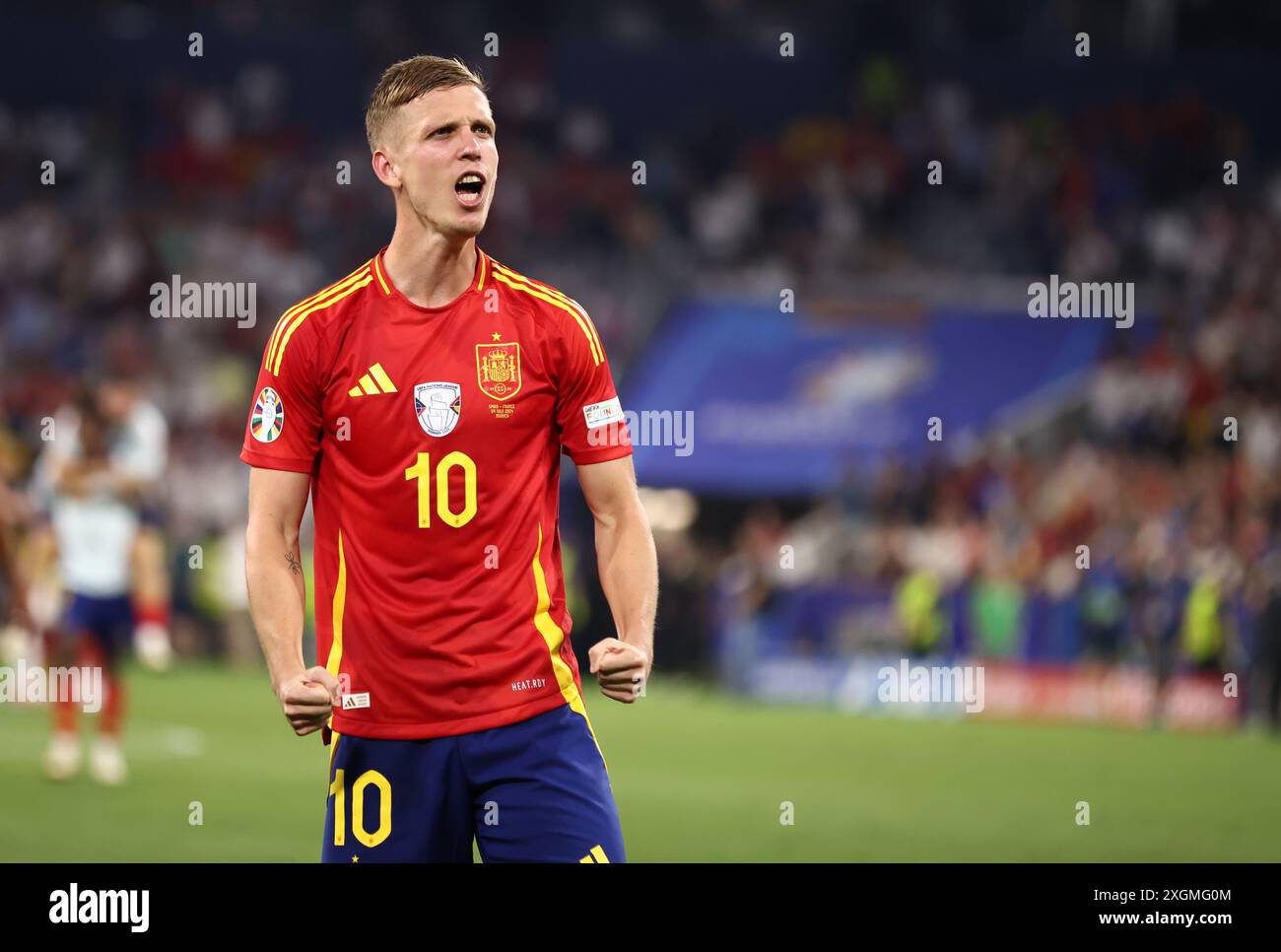 MUNICH, GERMANY - JULY 09: Dani Olmo of Spain celebrate with the fans ...