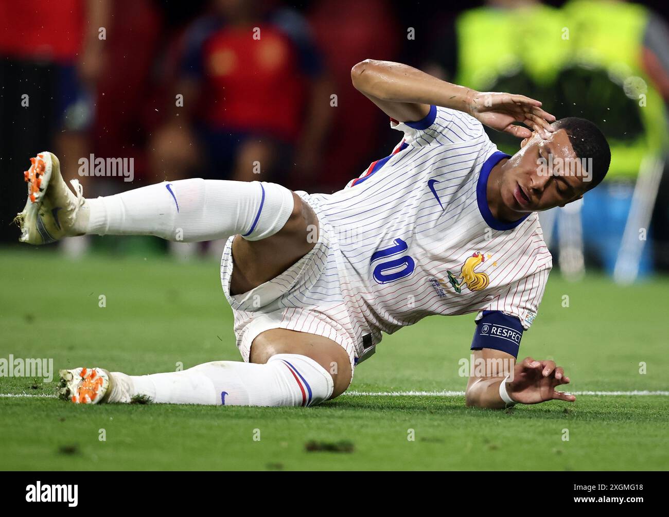 MUNICH, GERMANY - JULY 09: Kylian Mbappe of France reacts during the ...