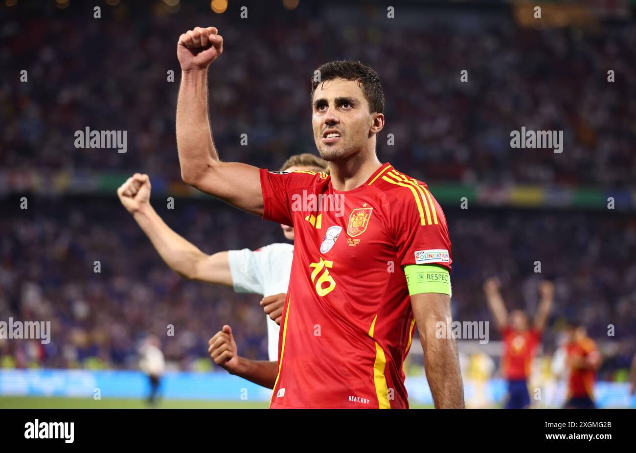 MUNICH, GERMANY - JULY 09: Rodri of Spain celebrate with the fans after ...