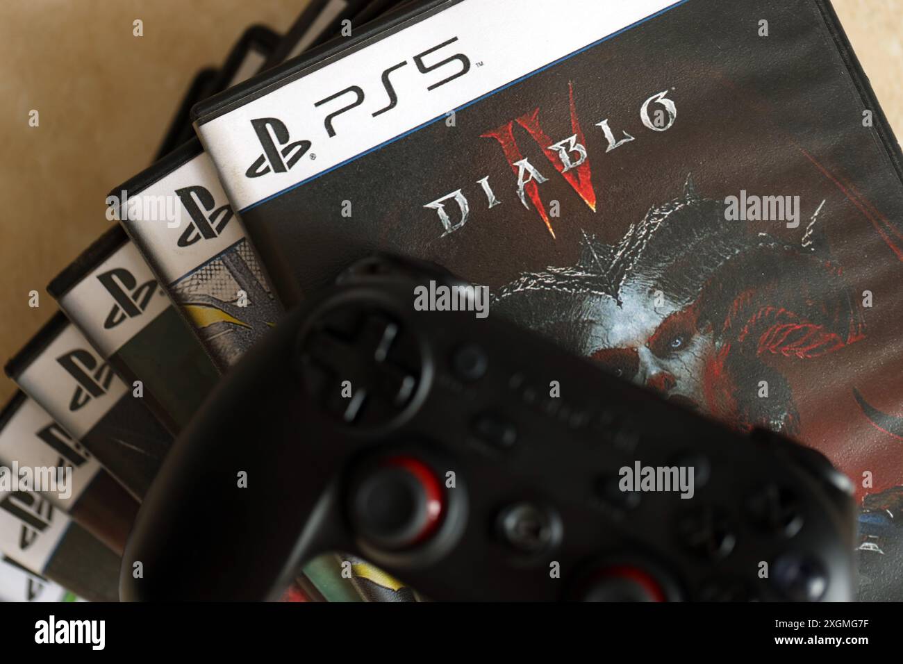 KYIV, UKRAINE - JUNE 26, 2024 Diablo 4 PS5 video game disc box for ...