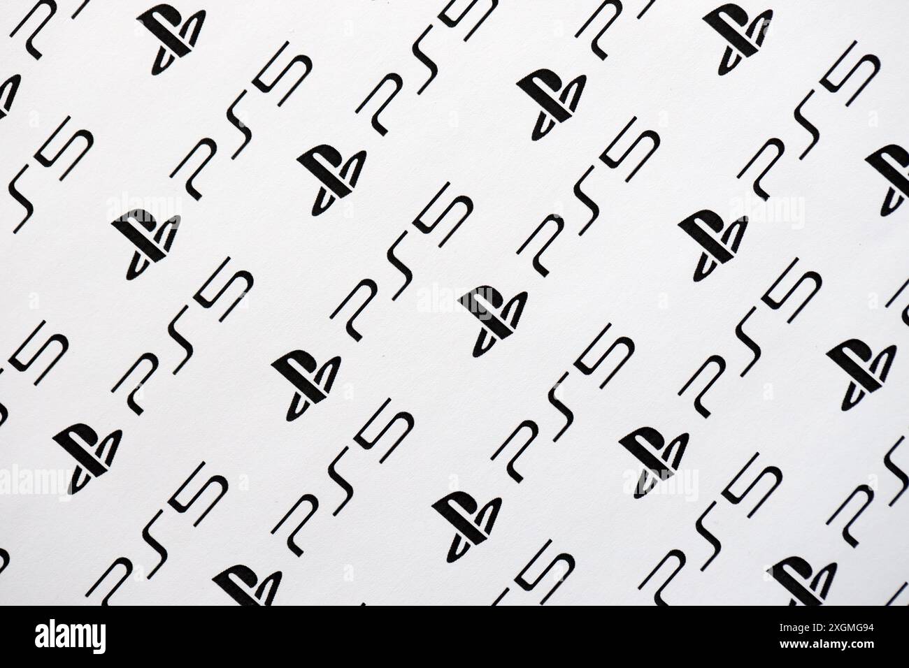 KYIV, UKRAINE - JUNE 26, 2024 Sony Playstation 5 console logo repeating ...