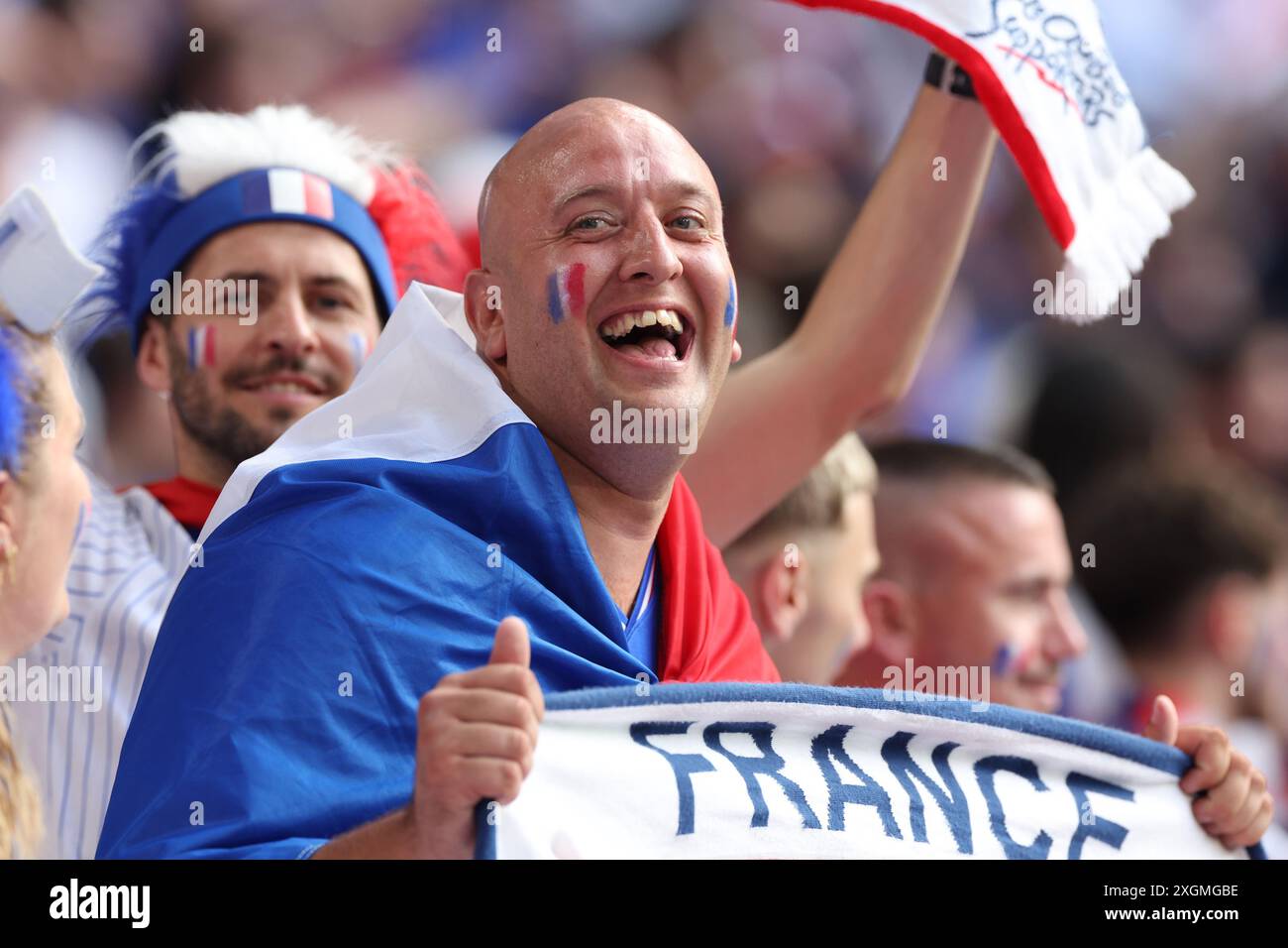 Munich , Germany 09.07.2024: Colors of French fans on the stand before ...