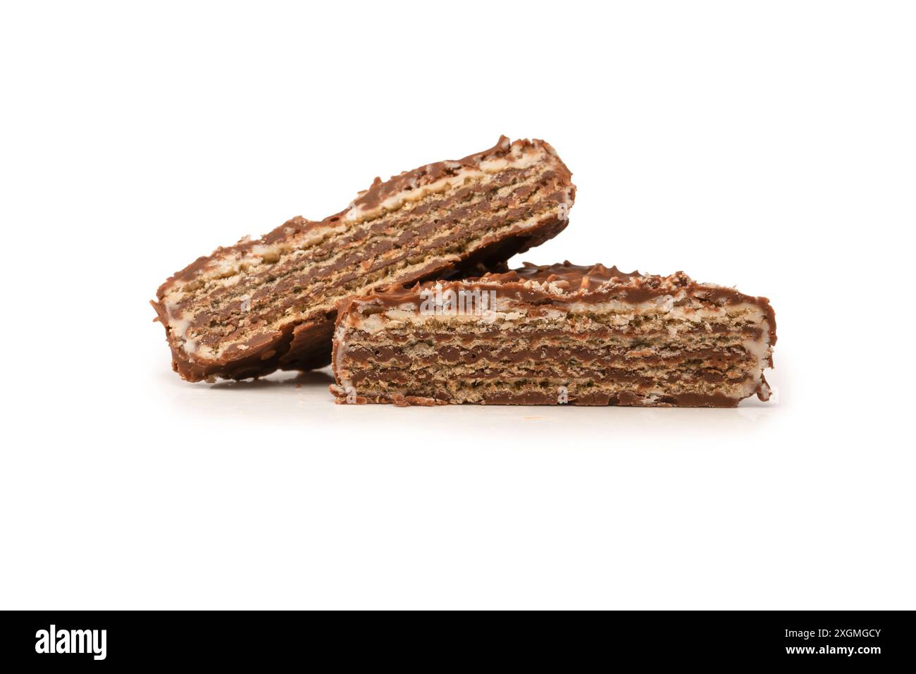 Chocolate coconut wafer bar isolated on white background. Tasty ...