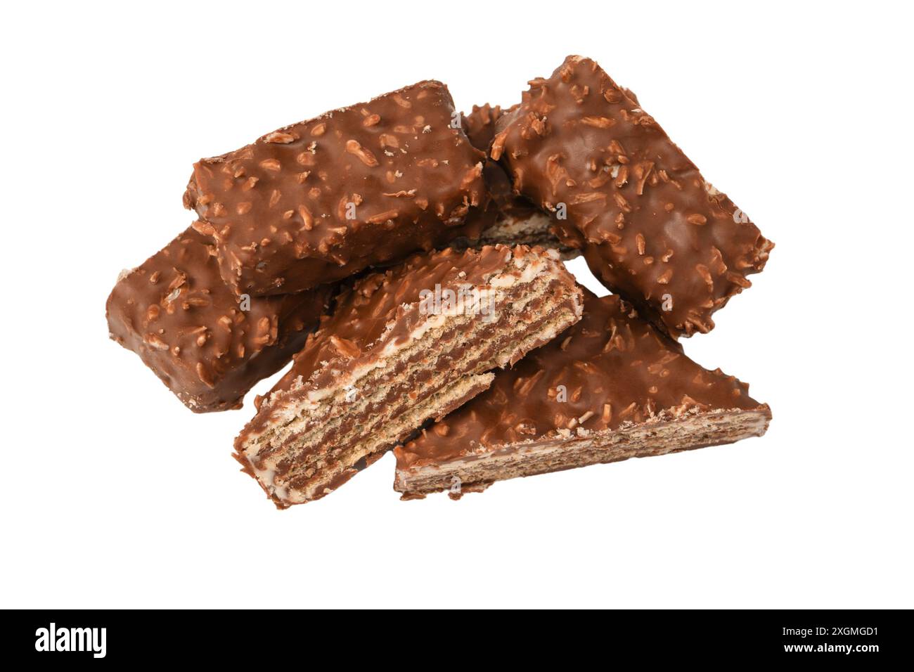 Chocolate coconut wafer bar isolated on white background. Tasty ...