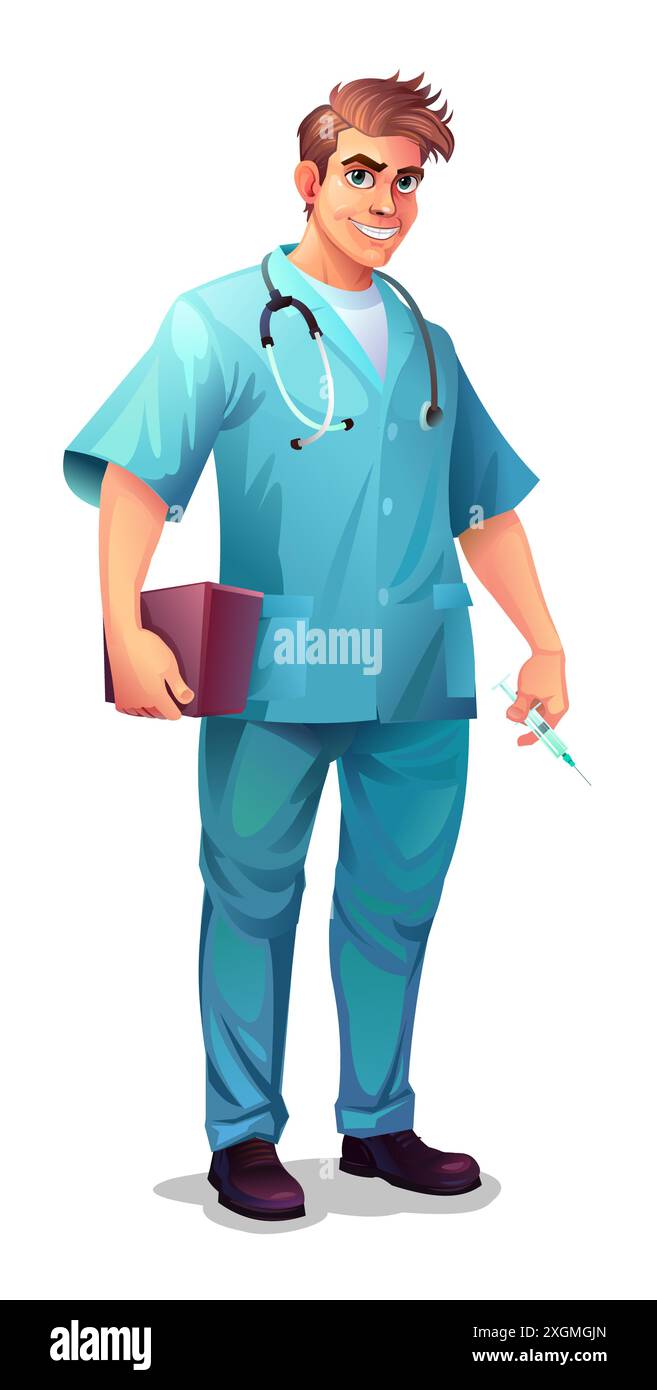 Male doctor with syringe. Ready start treatment. Professional help from ...