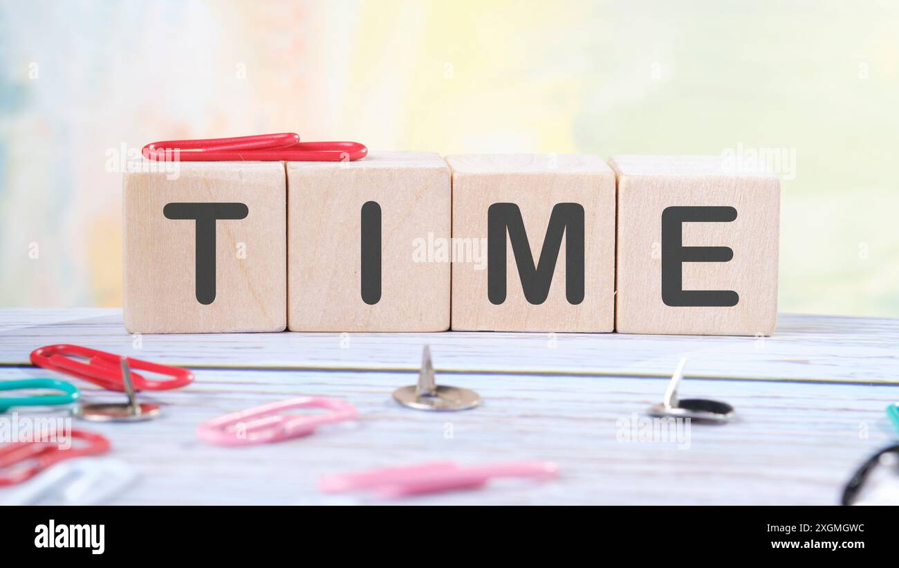 Time Word. Text on Block. Concept word TIME it is made of wooden cubes ...