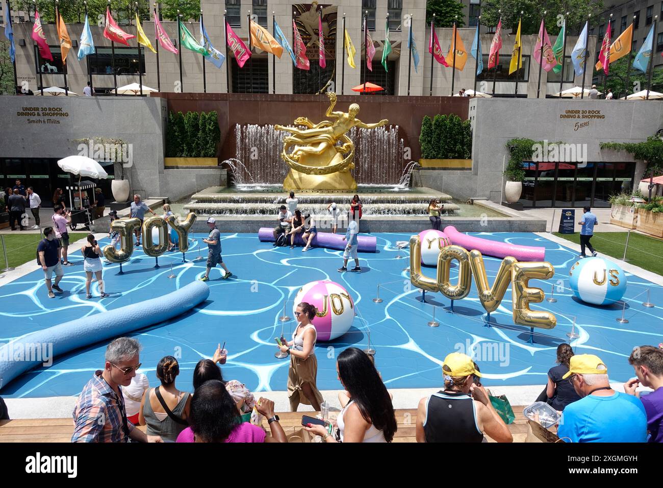 NEW YORK, NY, 09th July 2024. Visitors enjoy the art installation "Pool ...