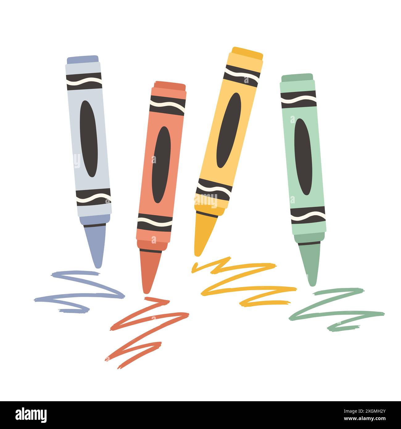 Set Wax crayons with brush stroke in cartoon style isolated on white ...