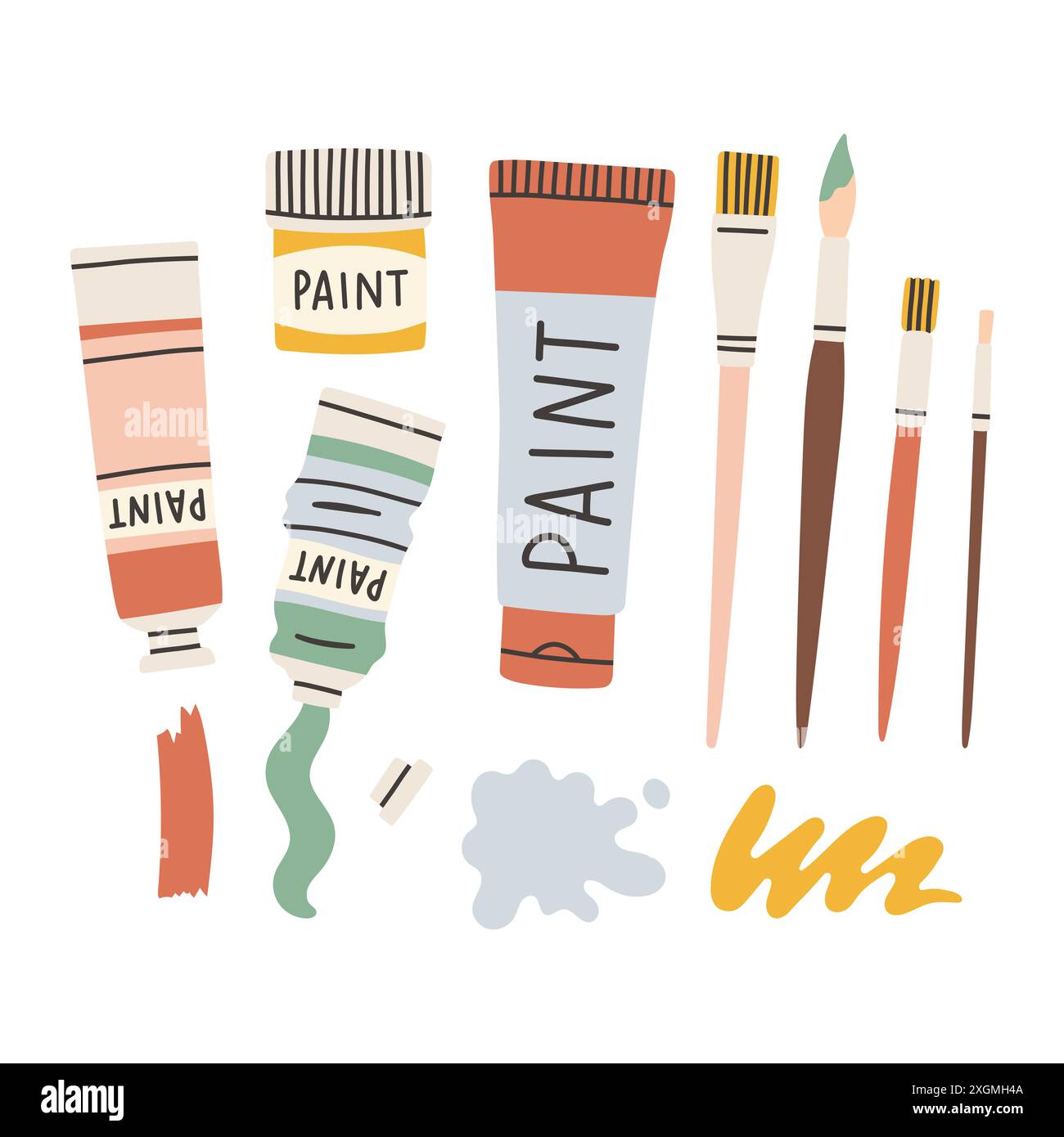 Painting tools elements vector set in cartoon style. Art supplies paint ...
