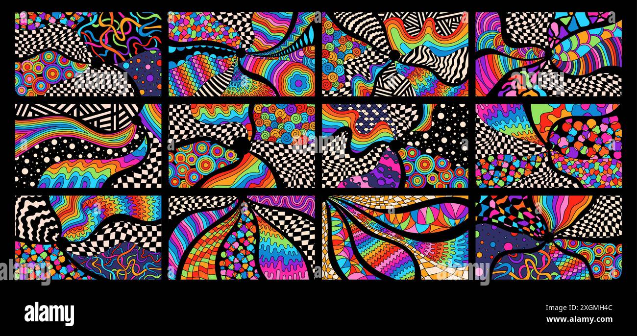 Zentangle psychedelic bright coloring antistress pages with ...