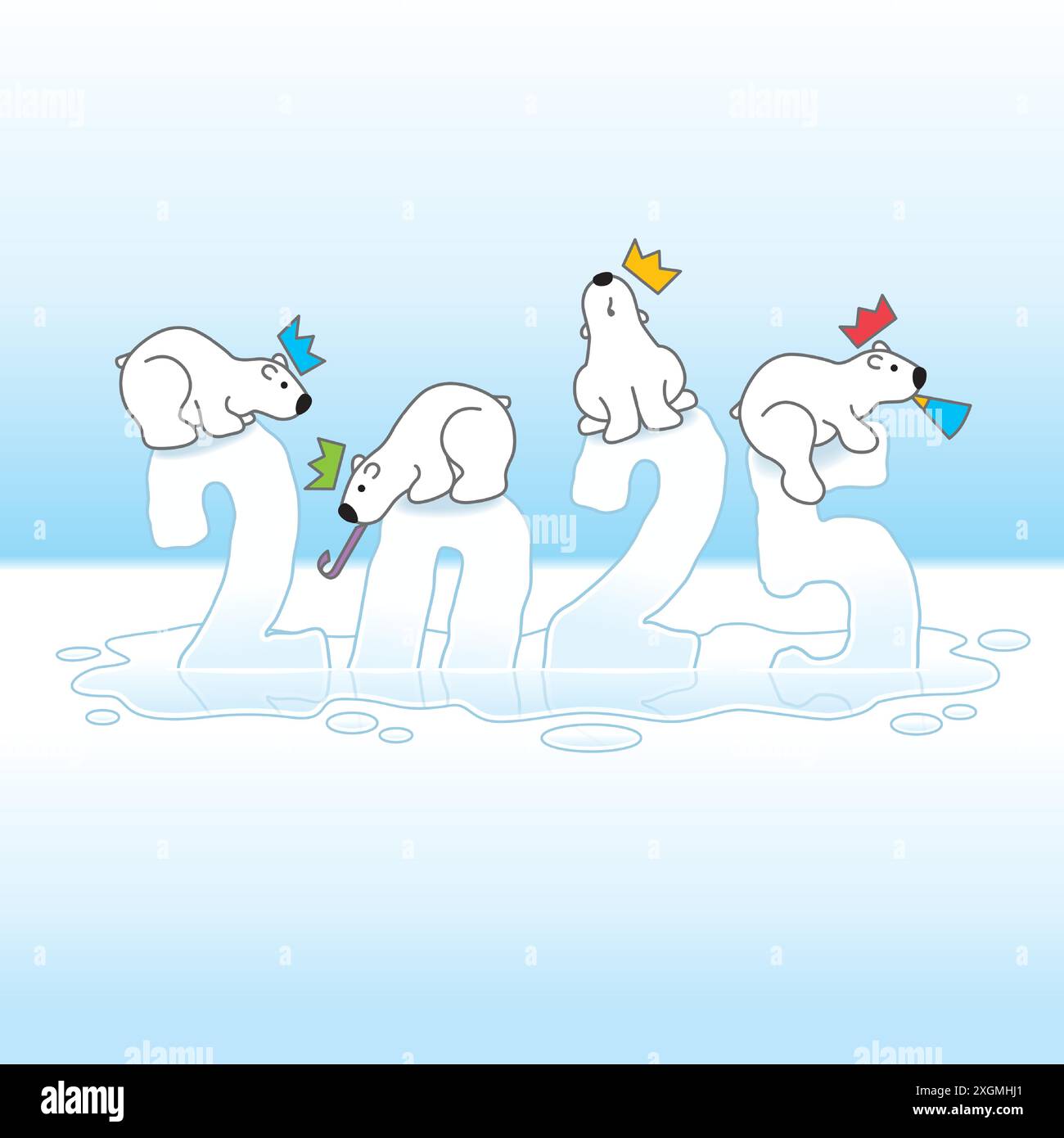 Four Cute Partying Polar Bears wearing Paper Hats while Balancing on ...
