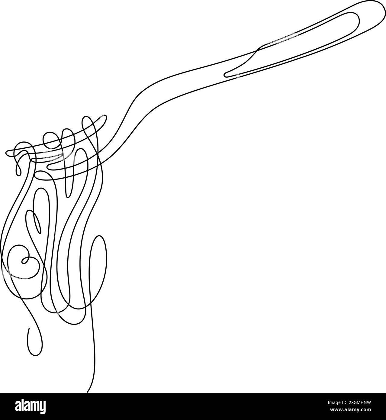 one line drawing of spaghetti rolled with fork close up vector ...