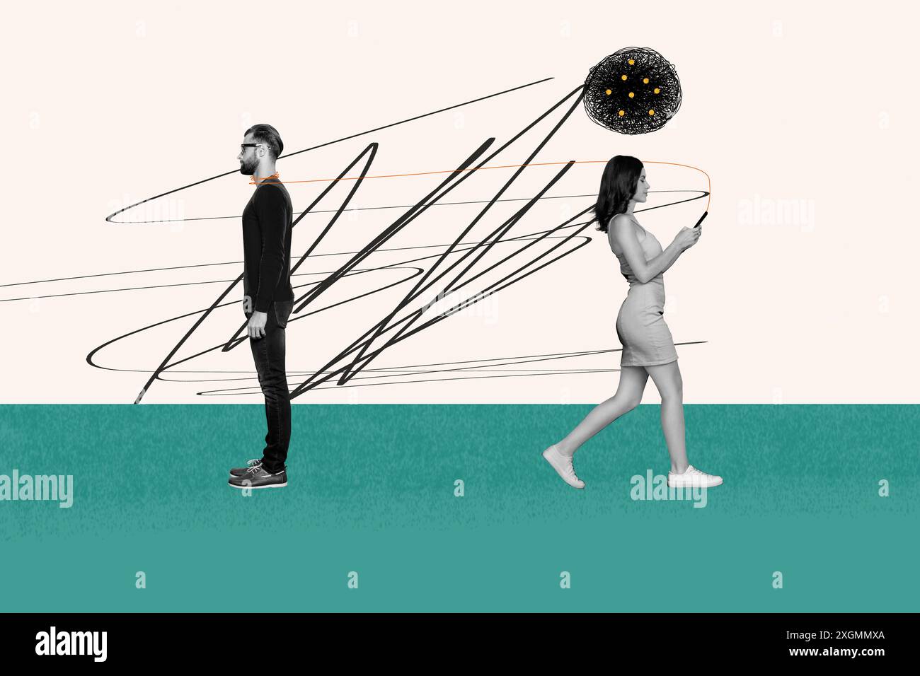 Composite trend artwork sketch image photo collage of problem bad mood ...