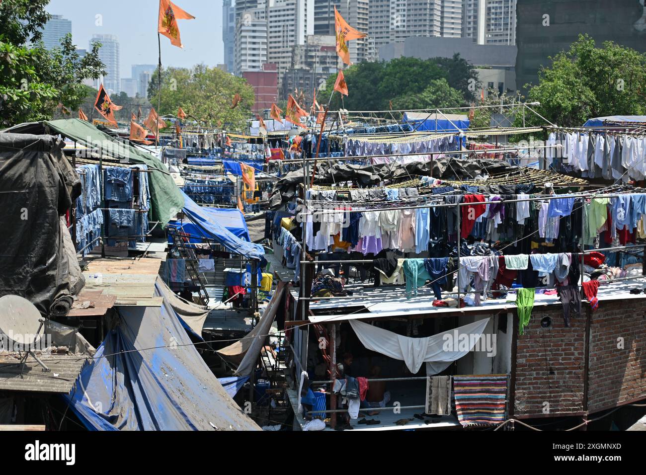 Mumbai, India - April 15, 2024: Dhobi Ghat, is an open air laundry ...