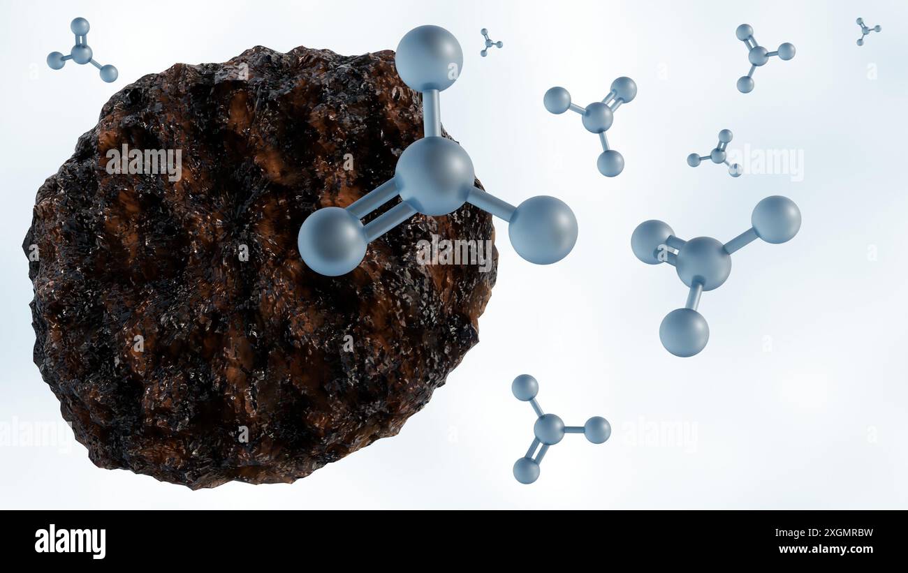 3D rendering of cooked beef patty with nitrate molecules isolated in a ...