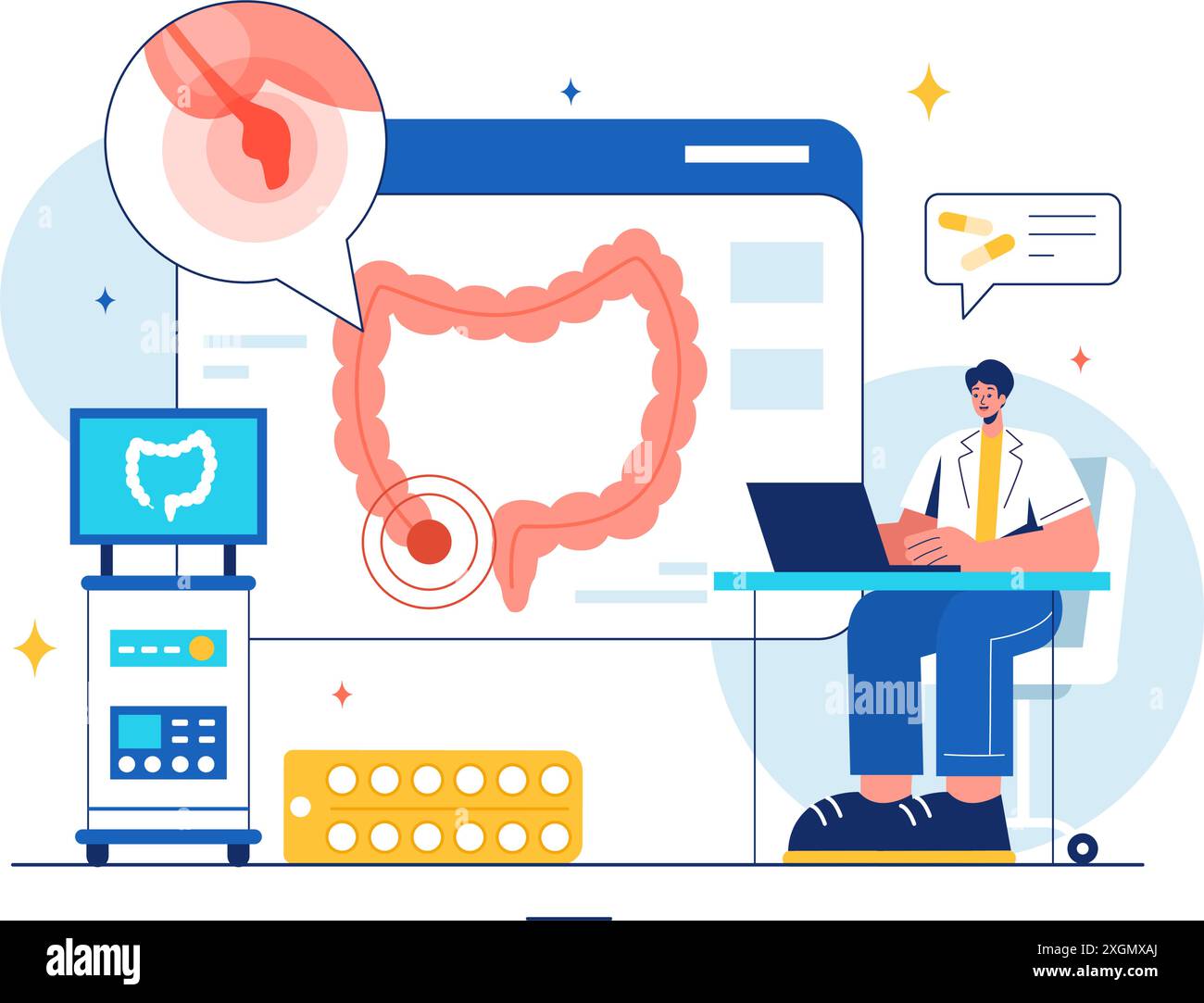 Vector Illustration of a Proctologist or Colonoscopy with a Doctor ...