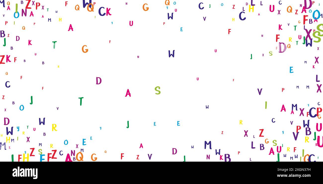 Scattered letters of latin alphabet. Colorful childish floating ...