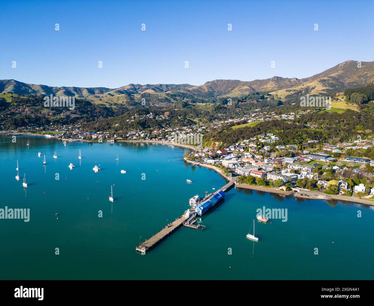 Akaroa, New Zealand: Aerial drone view of the stunning Akaroa idyllic ...