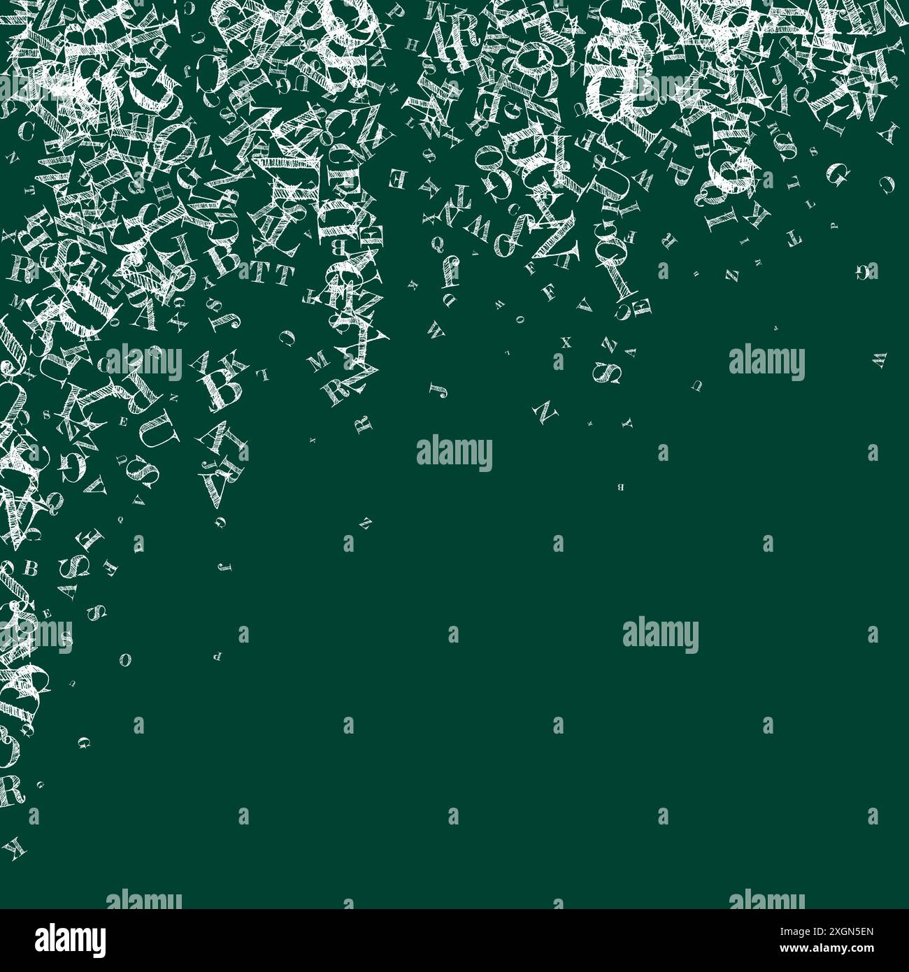 Falling letters of English language. White chalk characters of Latin ...