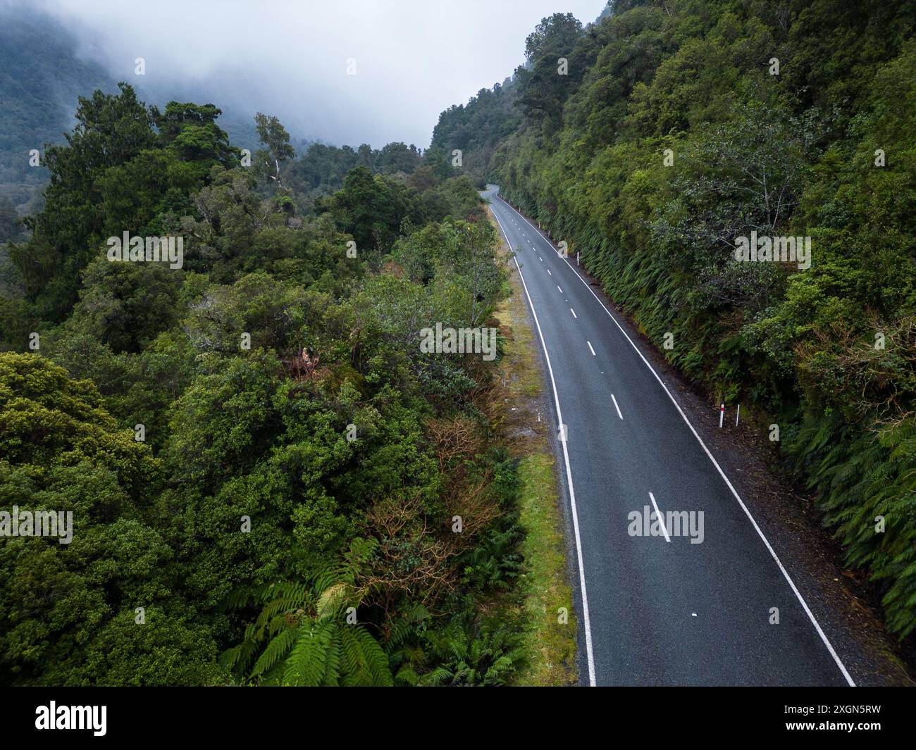 Haast Pass, New Zealand: Aerial drone view of the pass road between ...
