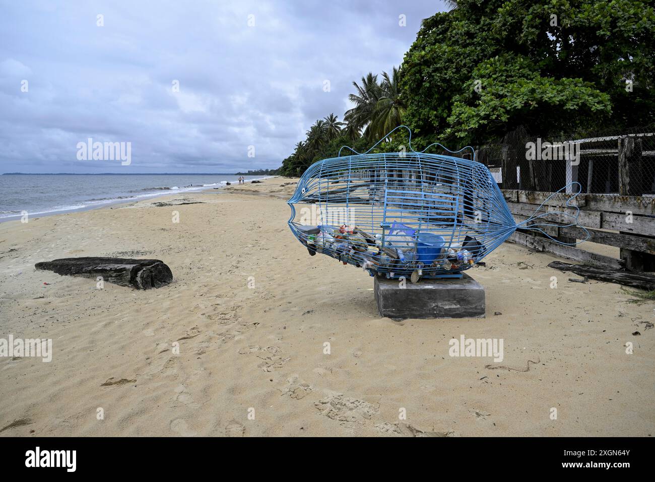 Container for washed up plastic waste on the beach, Libreville ...