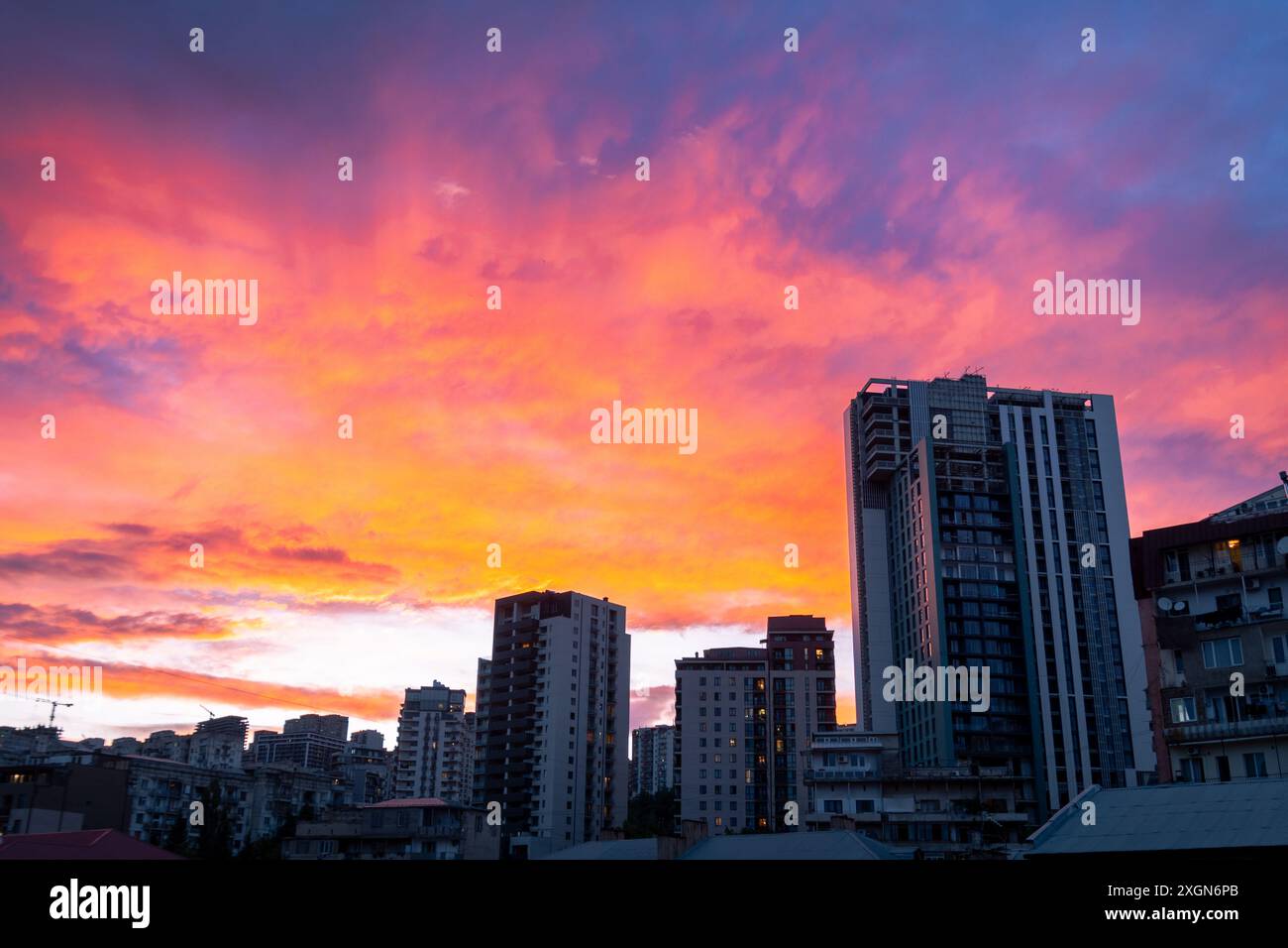 Aerial sky view real estate building facades in Tbilisi, Georgia ...