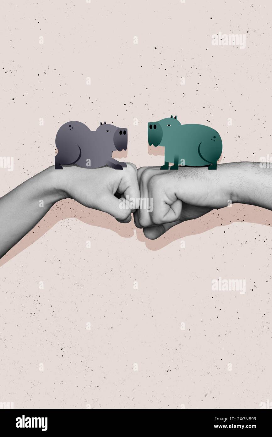 Vertical photo collage of hand fist push together best friends dude ...