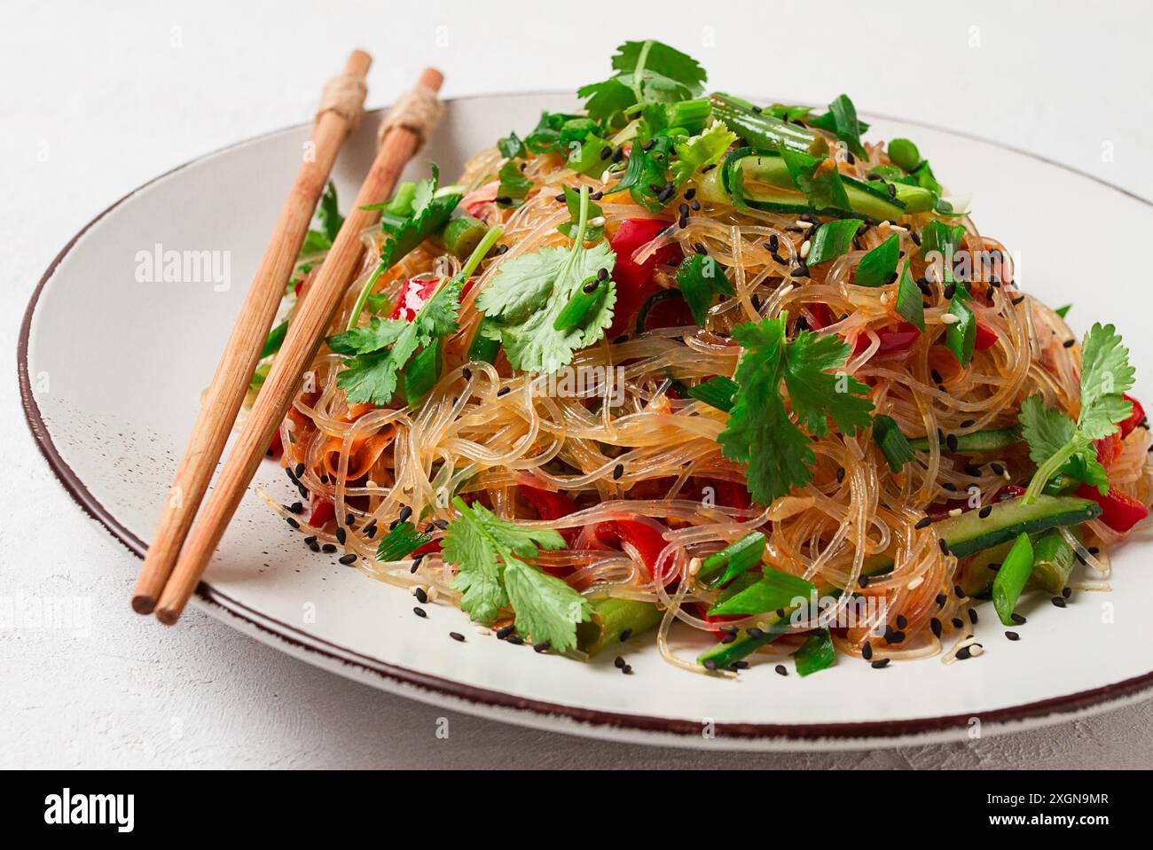 Funchosa, Korean salad, with vegetables, homemade, no people Stock ...