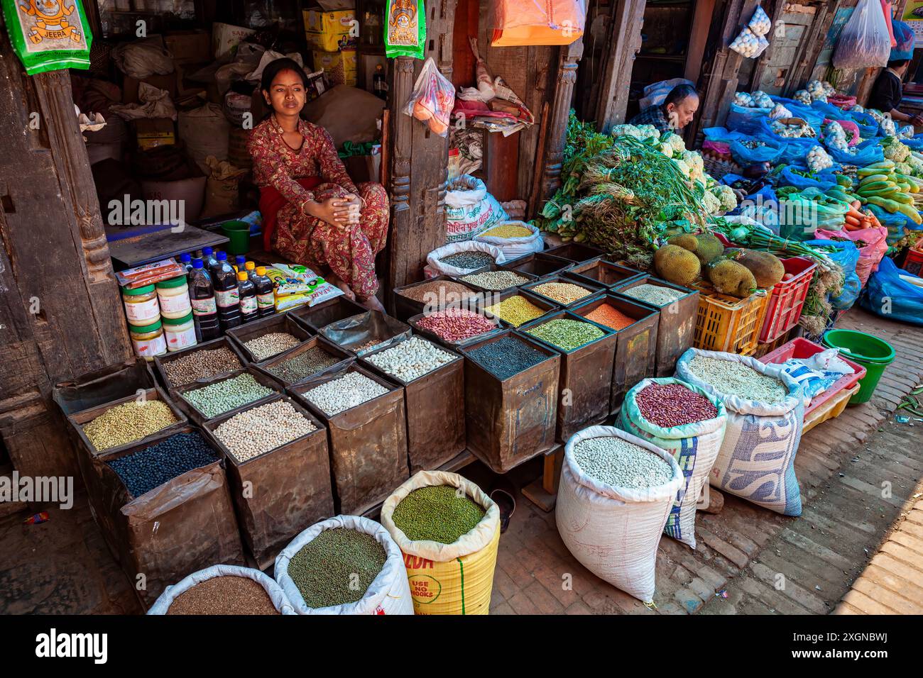 Small shops in the old town of Bhaktapur in Nepal Stock Photo - Alamy