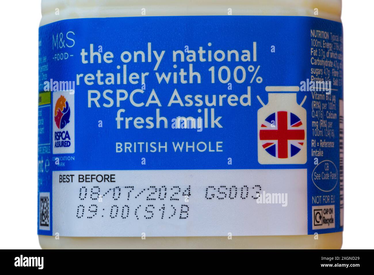 the only national retailer with 100% RSPCA Assured fresh milk - label ...