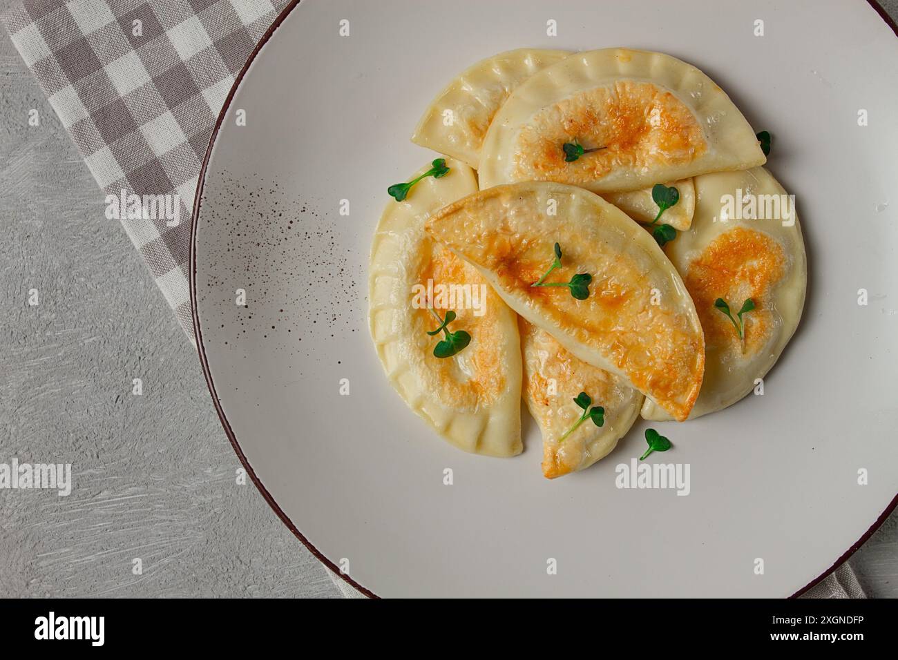 Pierogi, a traditional dish of Polish cuisine, dumplings, top view ...