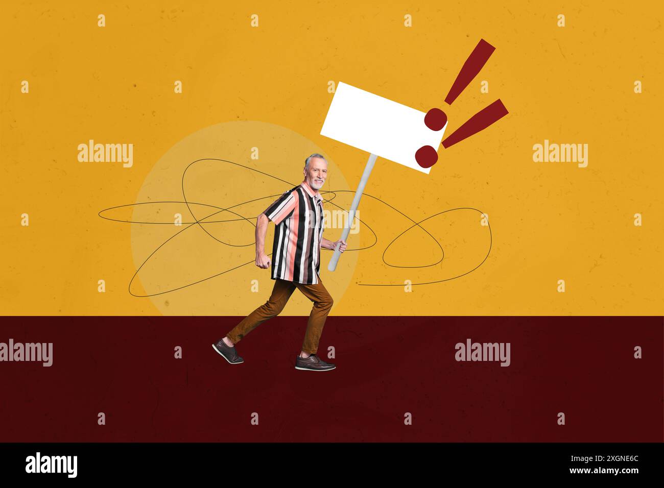 Creative collage picture elder man activist protest strike against ...