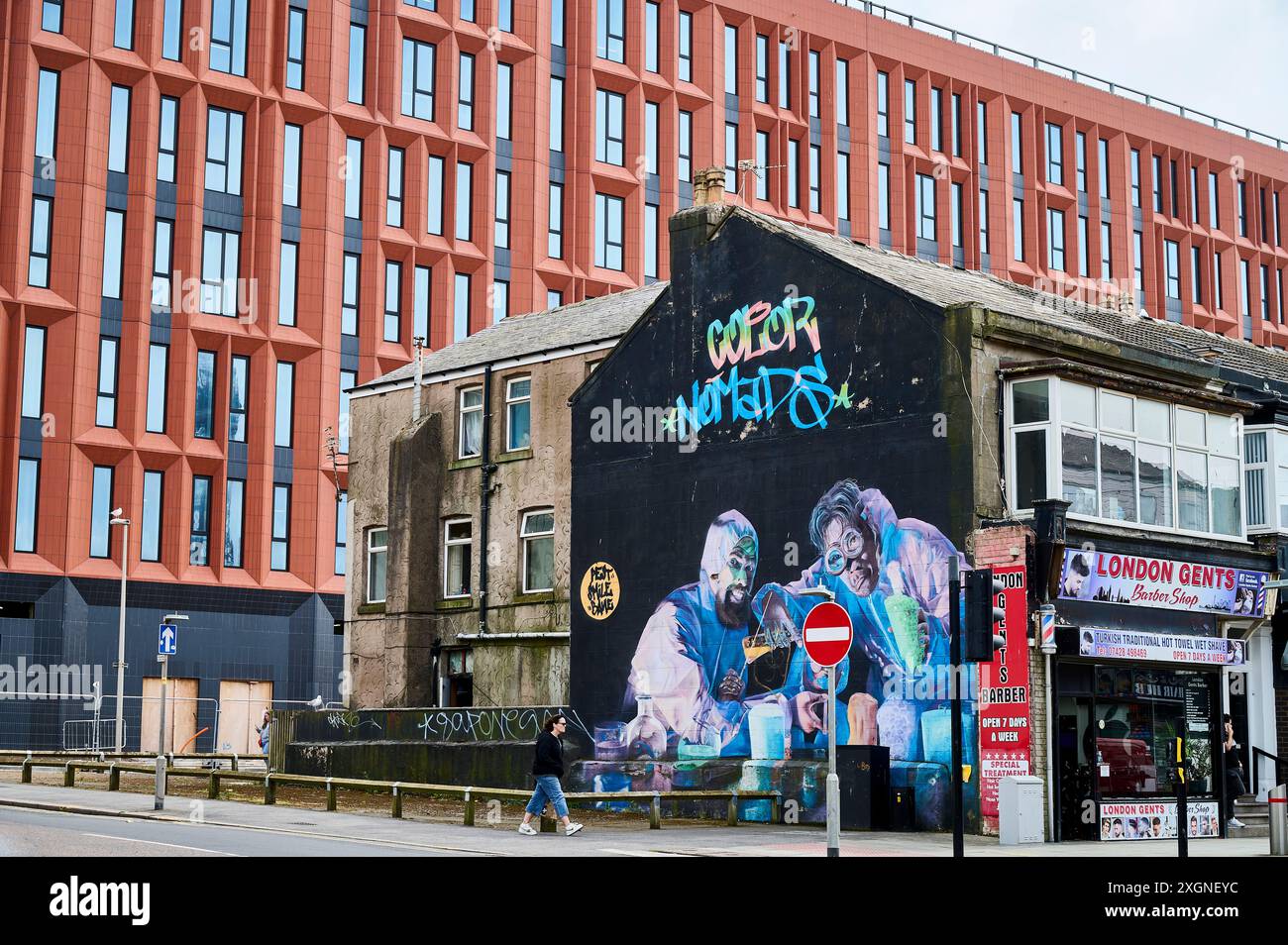 New office block and row of old shops in central Blackpool,UK Stock ...