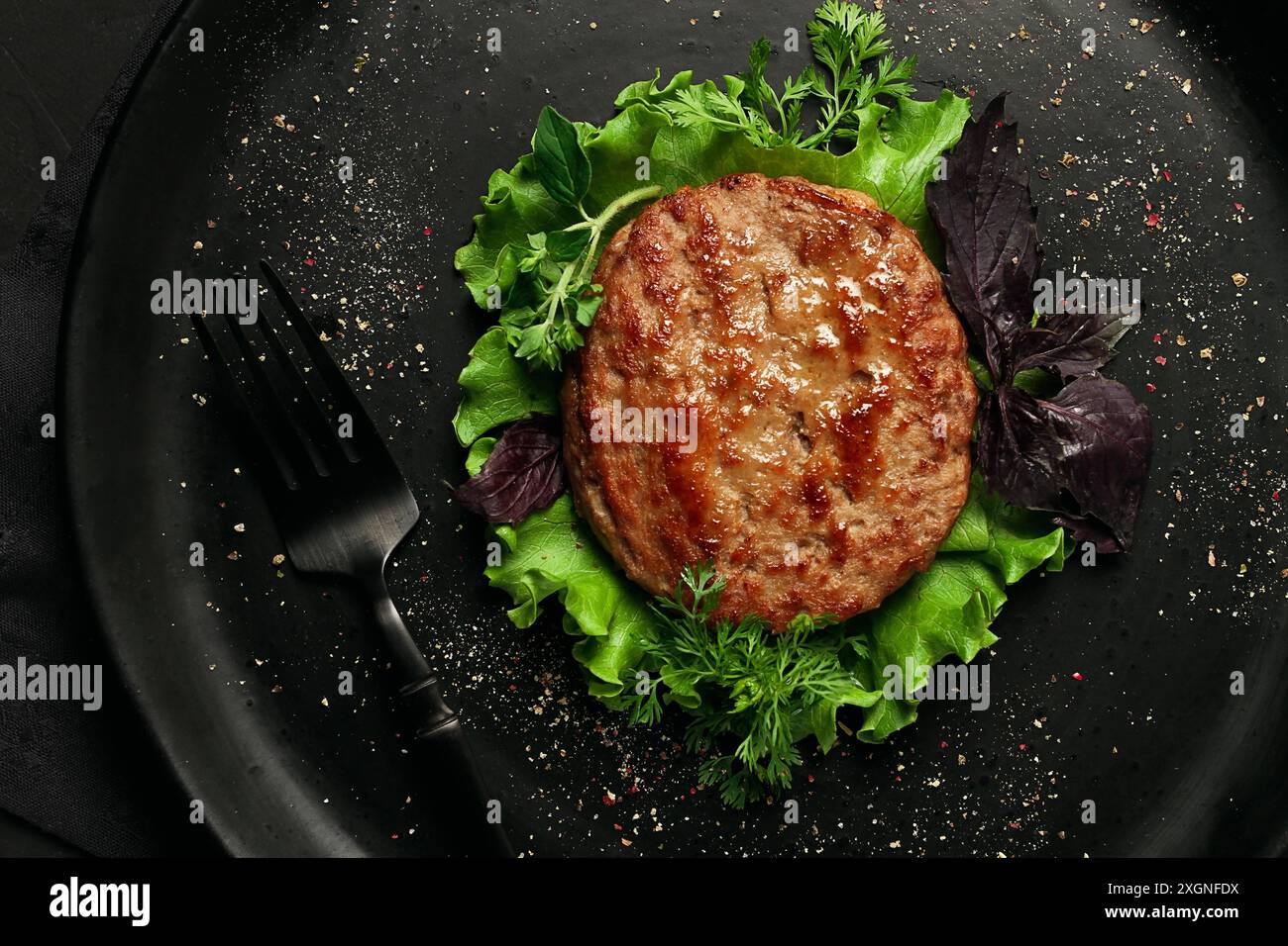 Fried beef patties, top view, no people Stock Photo - Alamy
