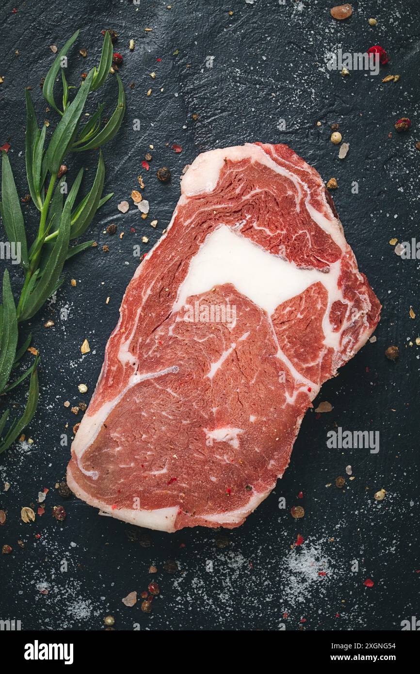 Fresh, raw rib eye steak, top view Stock Photo - Alamy
