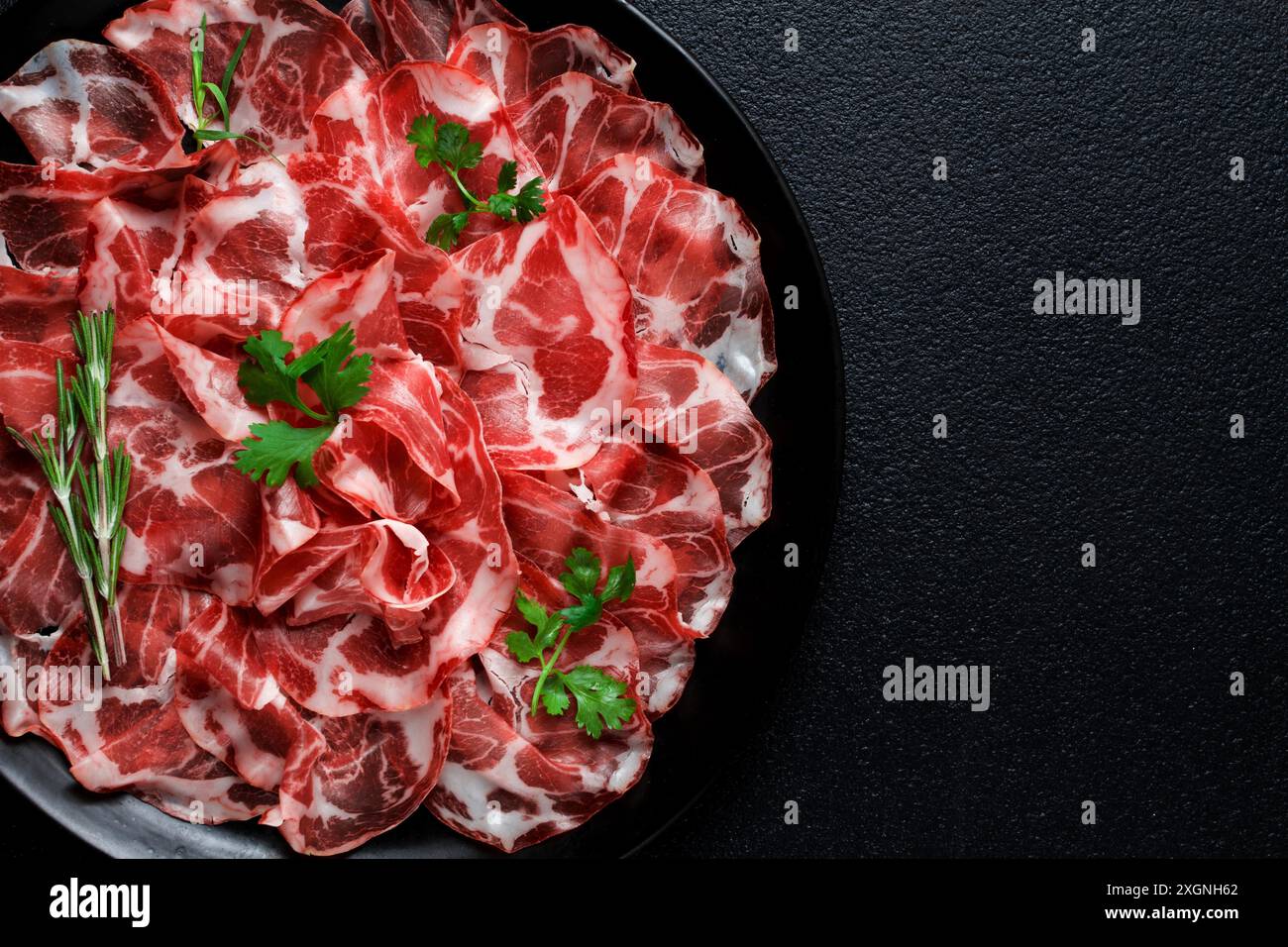 Sliced cured ham, prosciutto, italian dish, delicacy, parma ham, top ...