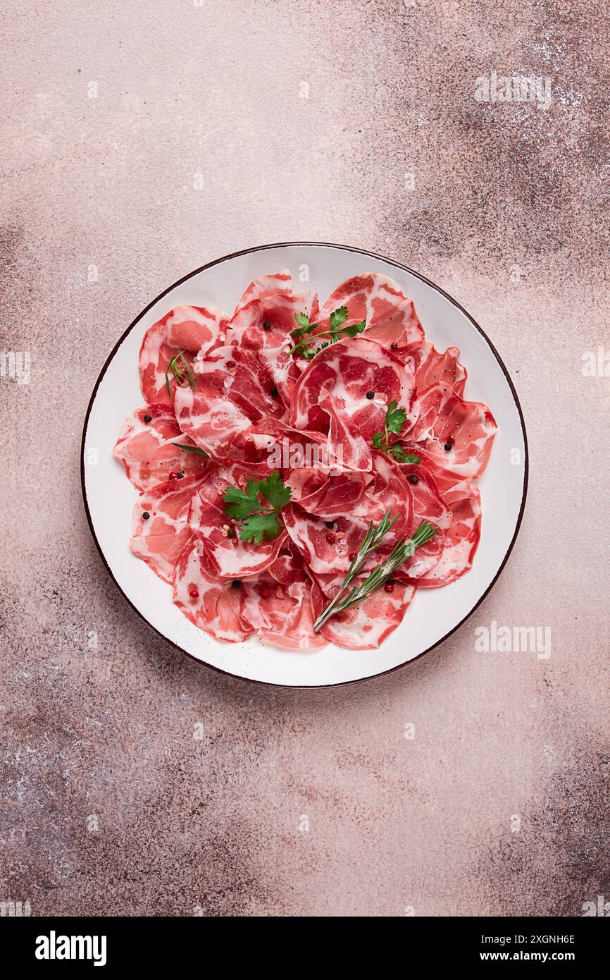 Sliced cured ham, prosciutto, italian dish, delicacy, parma ham, top ...