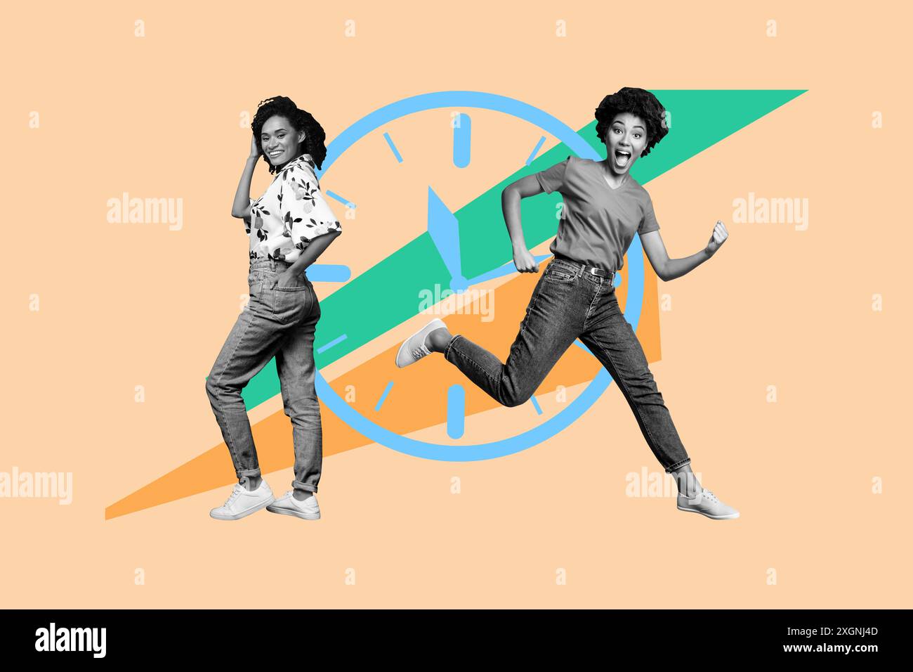 Composite trend sketch image photo collage of workspace teamwork clock ...