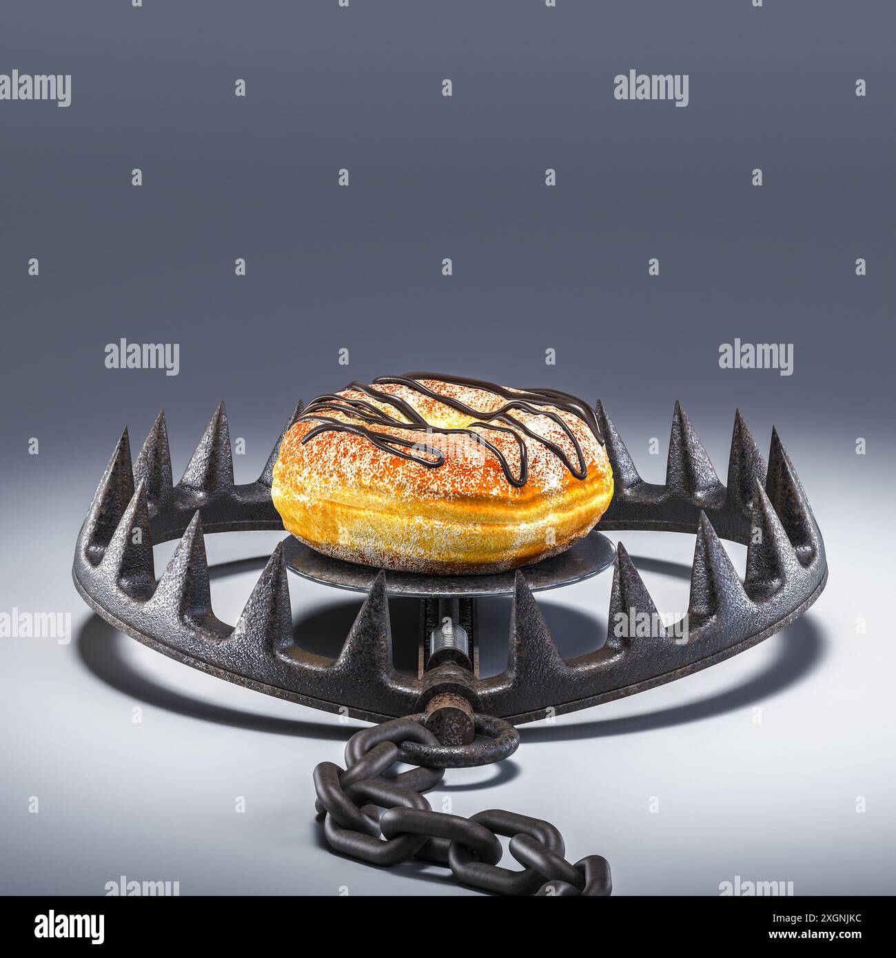 Delicious donut metal trap bait, concept unhealthy food dangerous ...