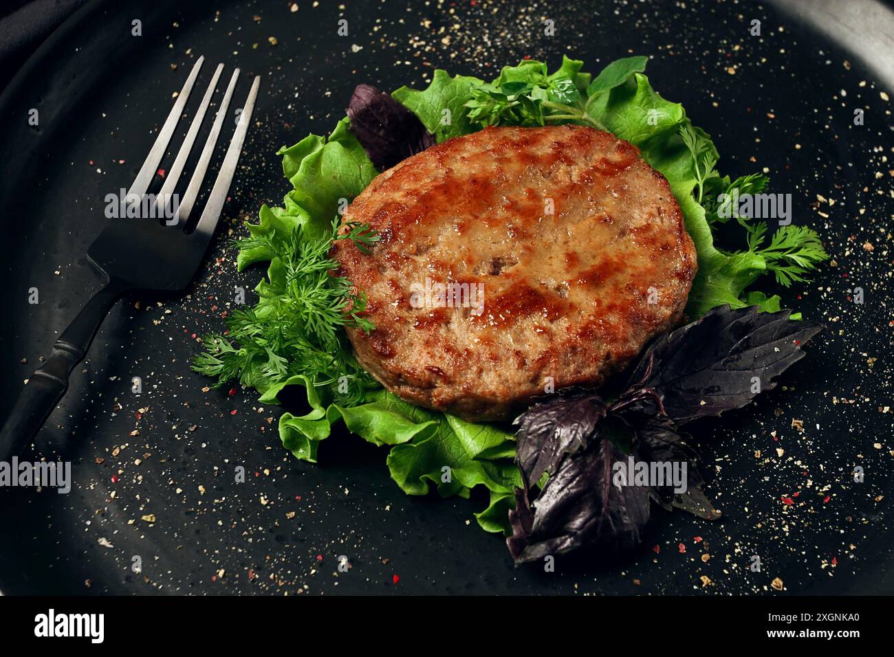 Fried beef patties, top view, no people Stock Photo - Alamy
