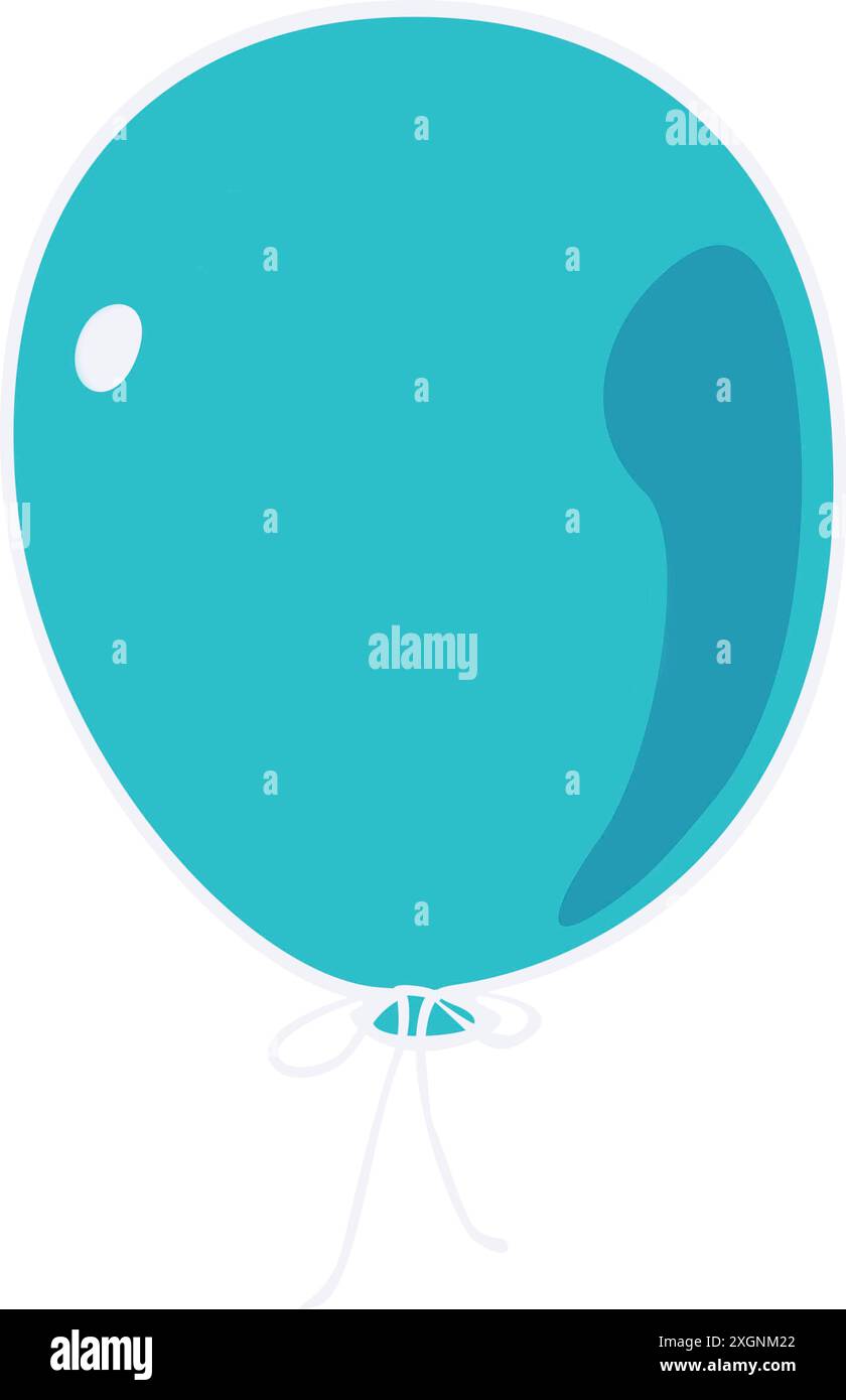 A shiny blue balloon with a tied ribbon against a plain white ...