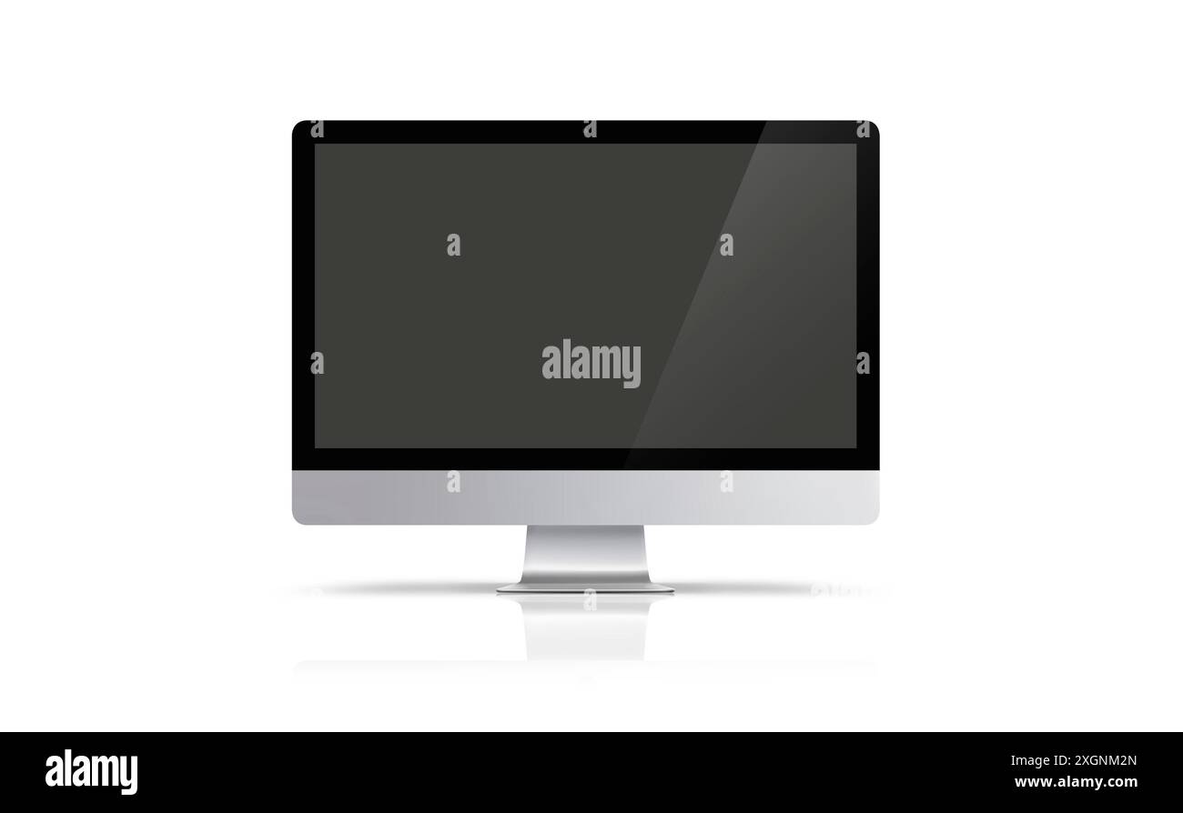 A sleek desktop monitor with a black screen and silver base on a ...