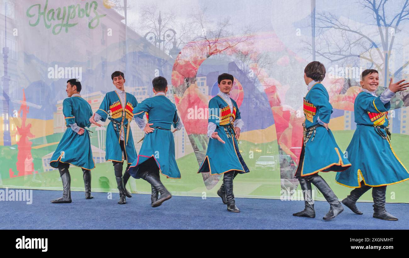 Almaty, Kazakhstan - March 21, 2024: Group of asian boys in national ...