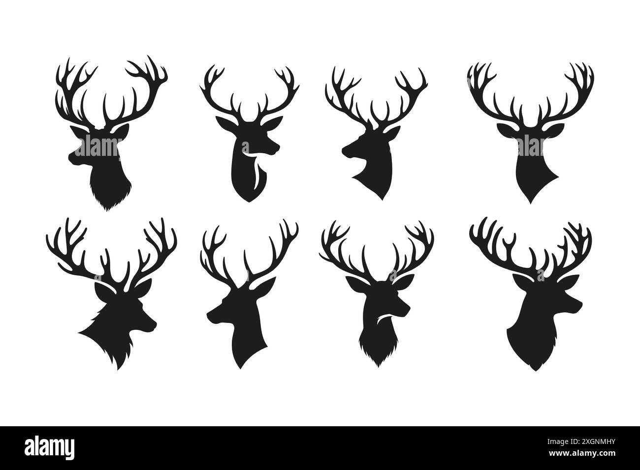 Stylized Deer Head Silhouettes Collection for Design Use Stock Vector ...