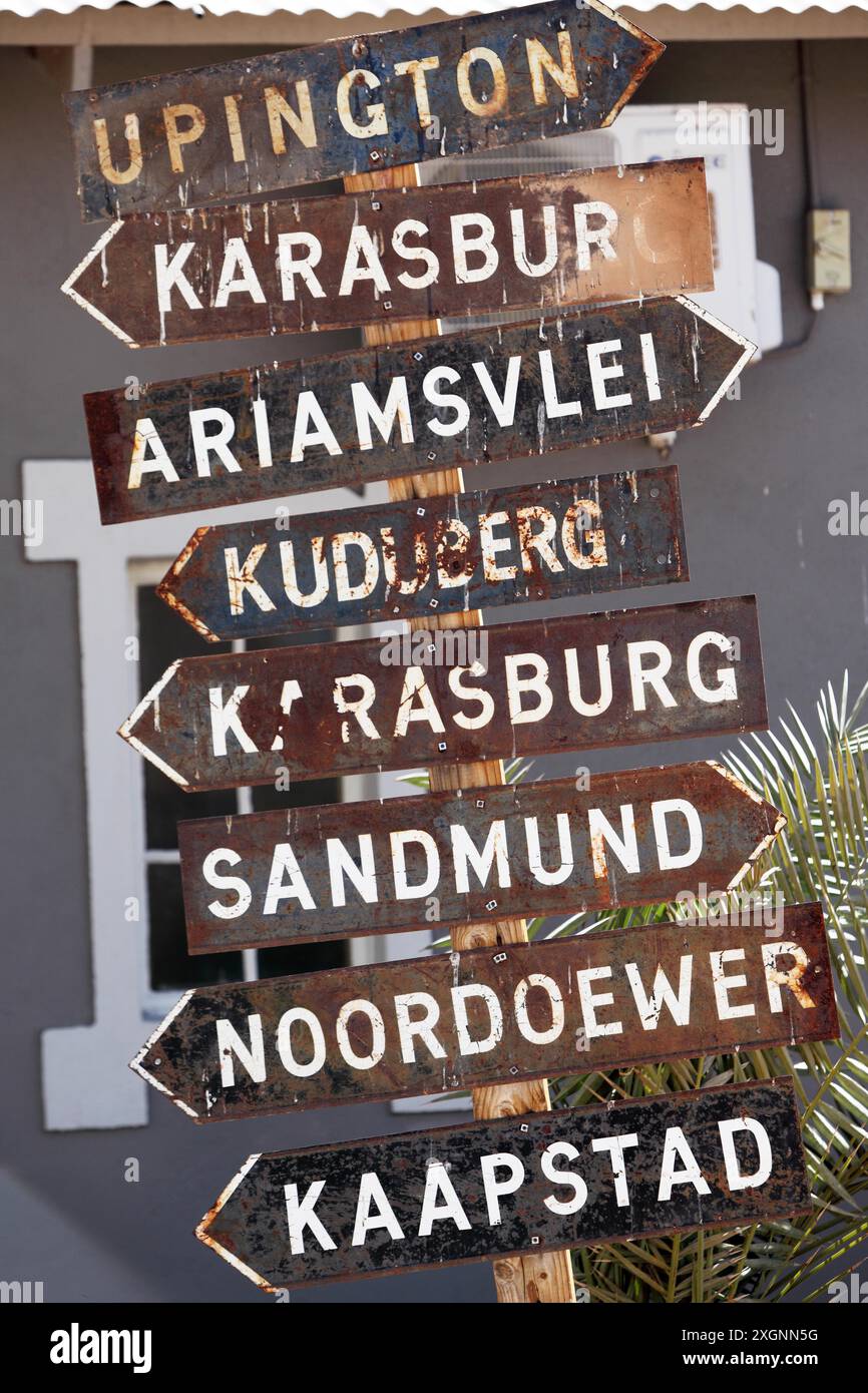 Historical signs, camping site at the Fish River Canyon, Namibia Stock ...